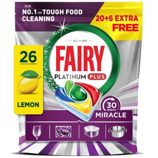 Fairy Advance Dishwasher 30 Min Miracle Lemon 26 Pack | Household | Savers
